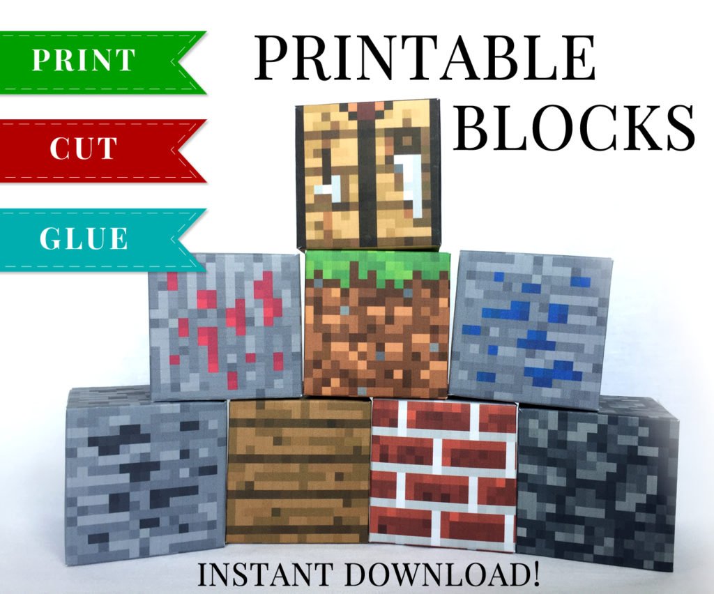 Minecraft Printable Papercraft Blocks - SET 3 - Minecraft Birthday ...