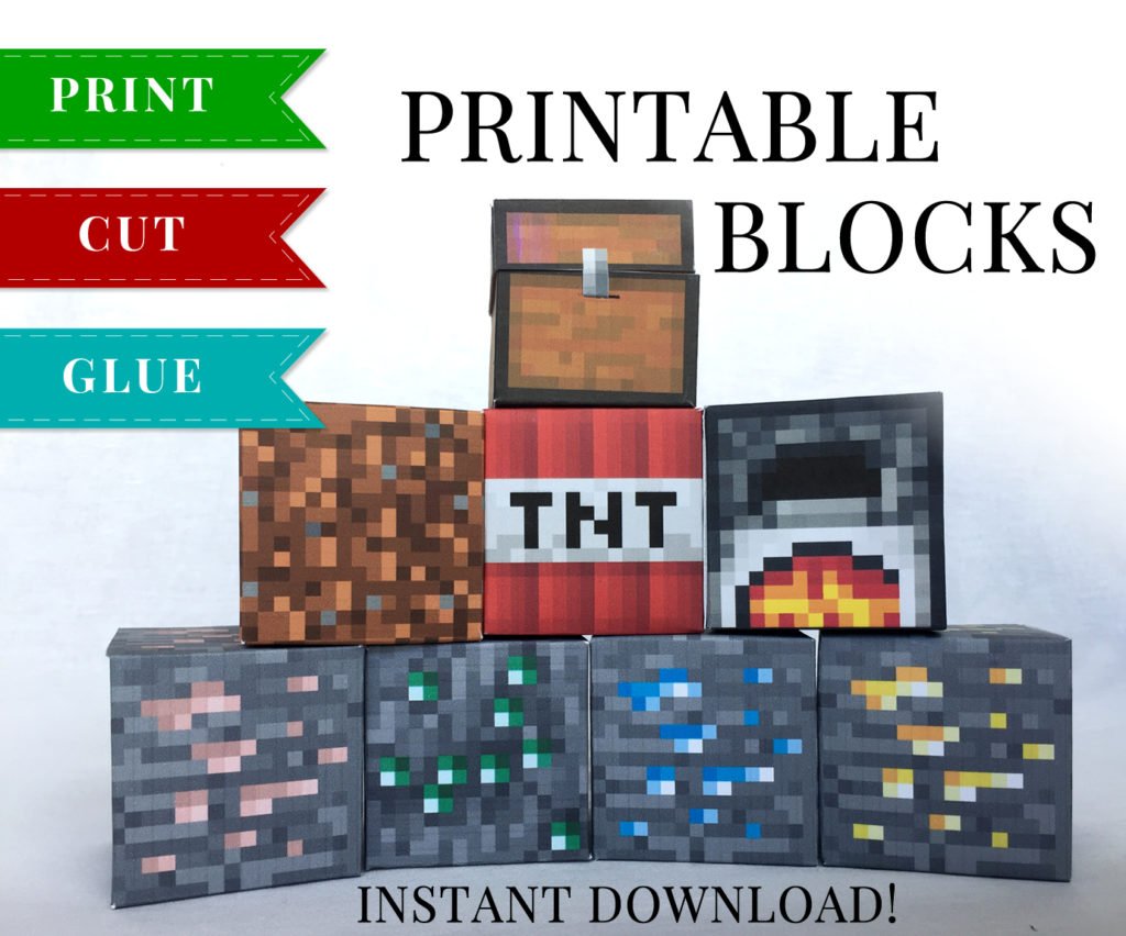 Minecraft Printable Papercraft Ore Blocks - SET 5 - Minecraft Birthday ...