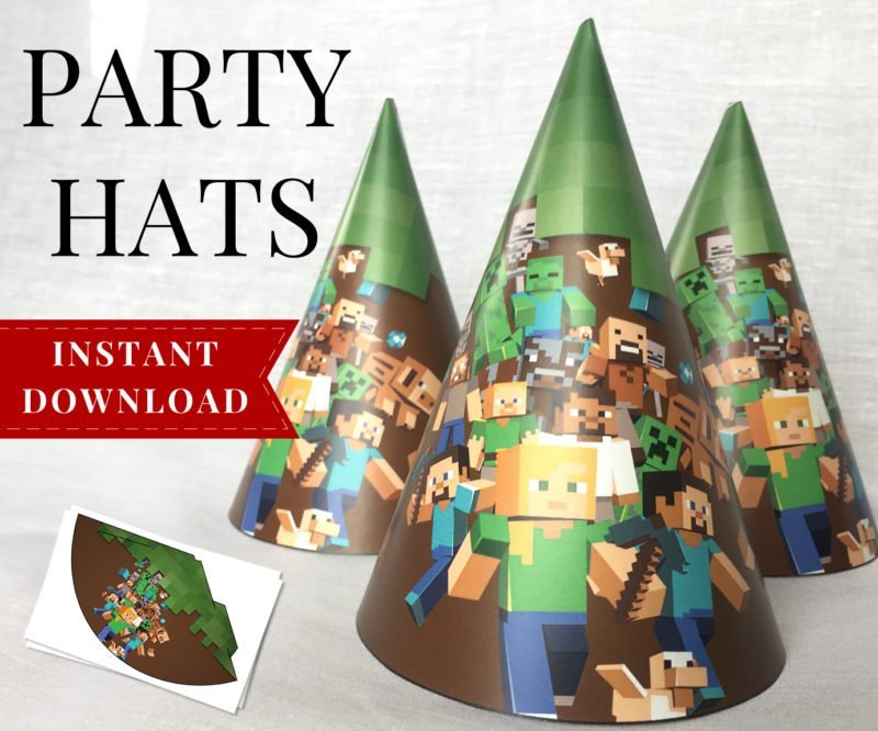 Printable Minecraft Party Hats - Minecraft Birthday Party Supplies